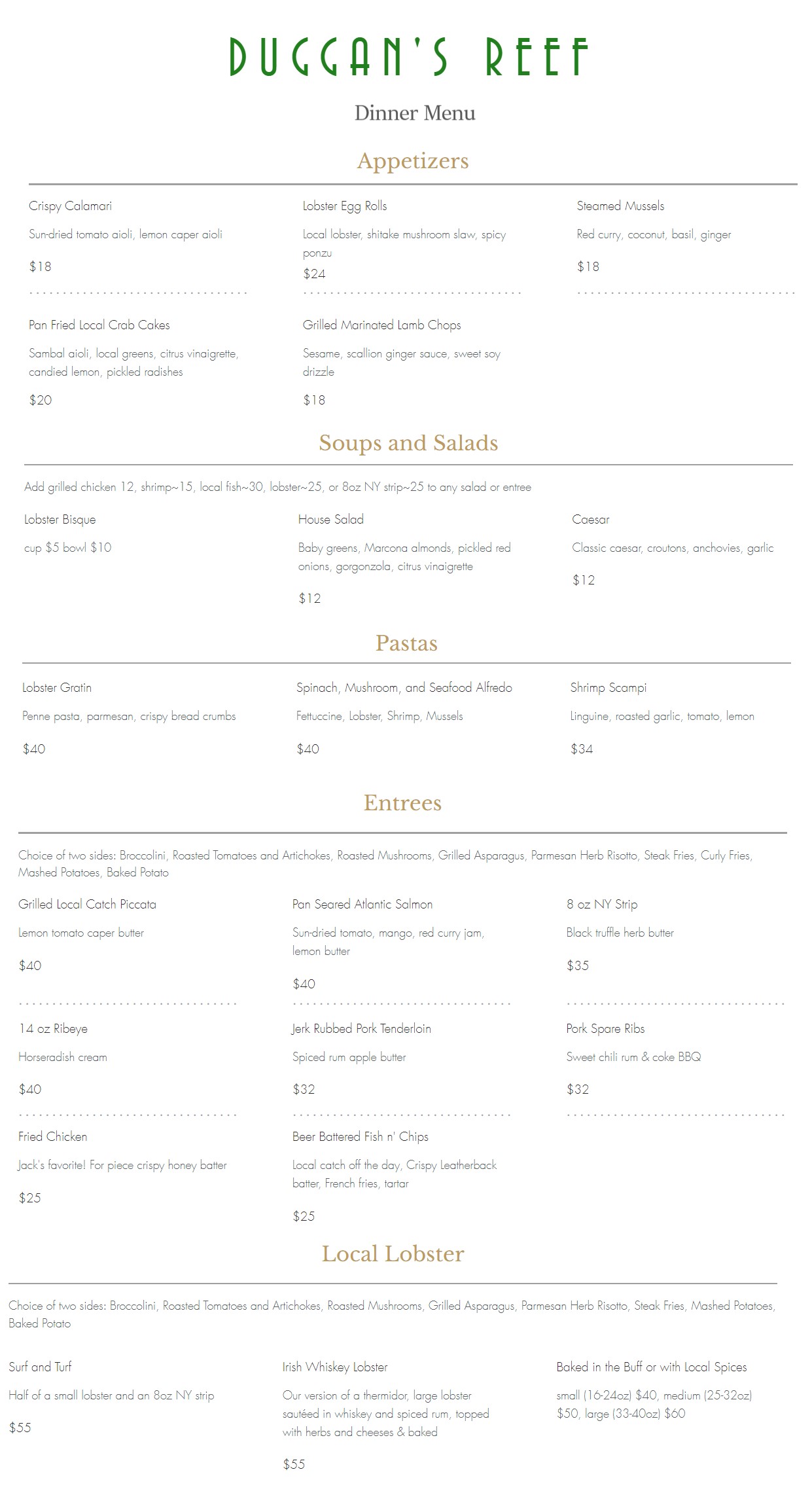 Duggan's Reef menu St. Croix - 2025 reviews, photos, prices